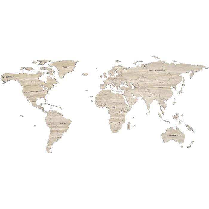 Carte du Monde eois 3D Map Monde Bois Décoration Murale Bois Carte du ...