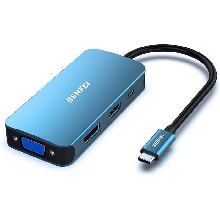 BENFEI Adaptateur USB C vers HDMI VGA DisplayPort, USB Type-C vers HDMI VGA DisplayPort MST ...