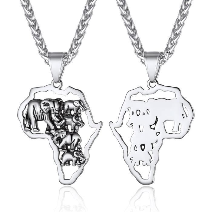 Collier Carte Afrique Éléphant Avec Chaine Ajustable 55+5Cm,Pendentif ...