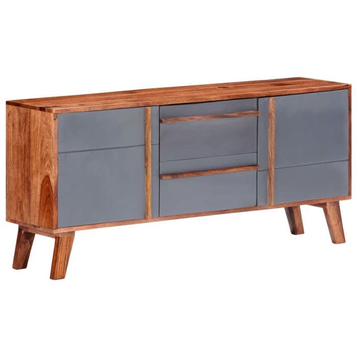 Buffet en bois massif - WIENS - Gris - 120x30x55 cm - 2 tiroirs - 4 ...