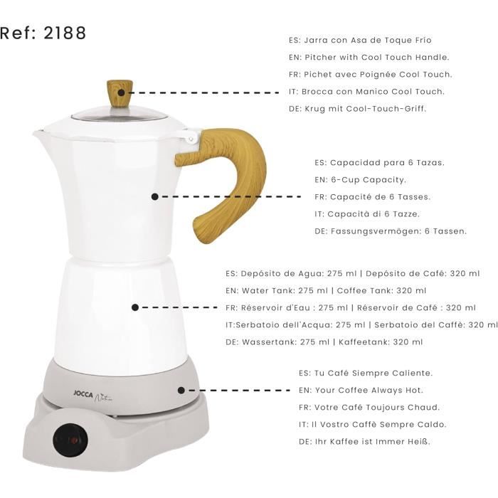 Cafetière Électrique Italienne Nature Line | 6 Tasses | Pichet Sans Fil | Base Électrique ...