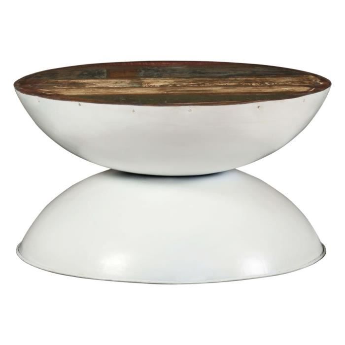 GEST Table basse Bois de récupération massif Base blanche 60x60x33cm ...