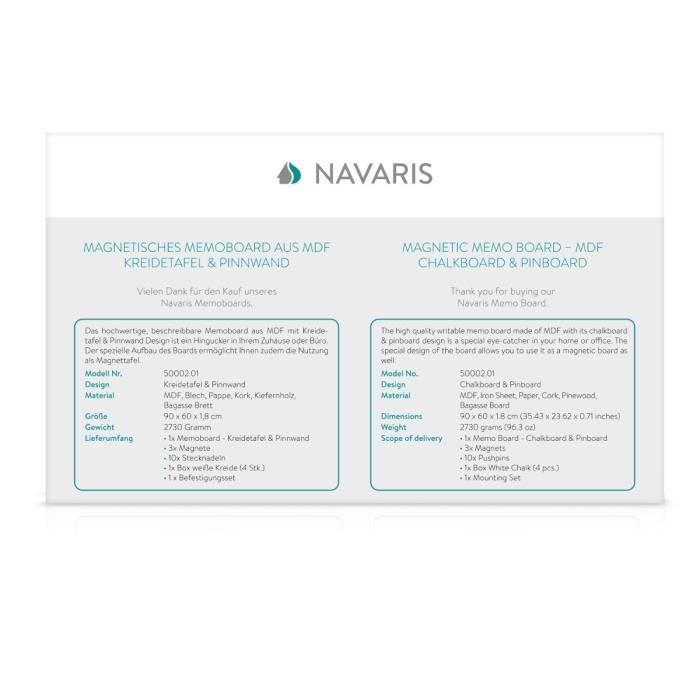 Tableau d'affichage - Navaris - 90 x 60 cm - Ardoise et liège - Kit de ...