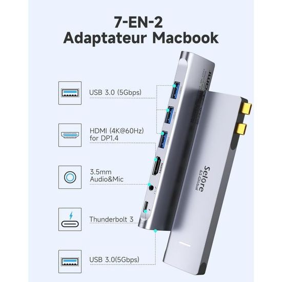 Adaptateur Usb C Macbook Air-Pro, Hub Usb C 7 En 1 Avec Hdmi 4K 60Hz ...