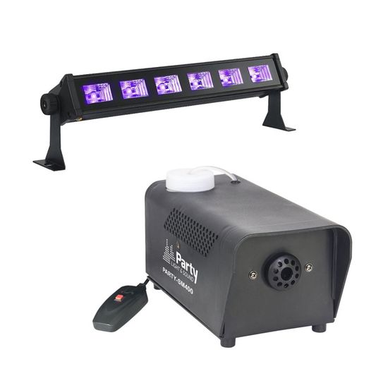 MACHINE à FUMEE 400W + 1 LED-UVBAR6 jeux de lumières soirée fluo garantie PA DJ LED MIX SONO BAR ...