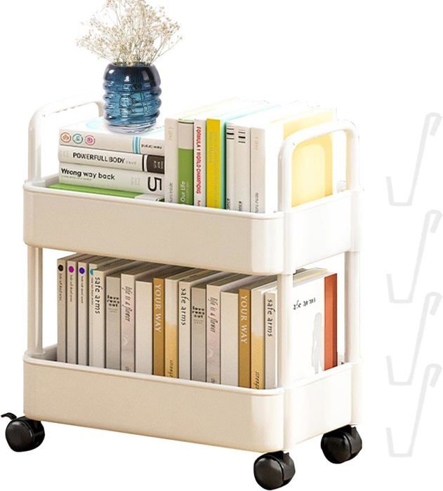 Bibliothèque À 2 Niveaux Avec Chariot Roulant, Étagères Mobiles Avec ...