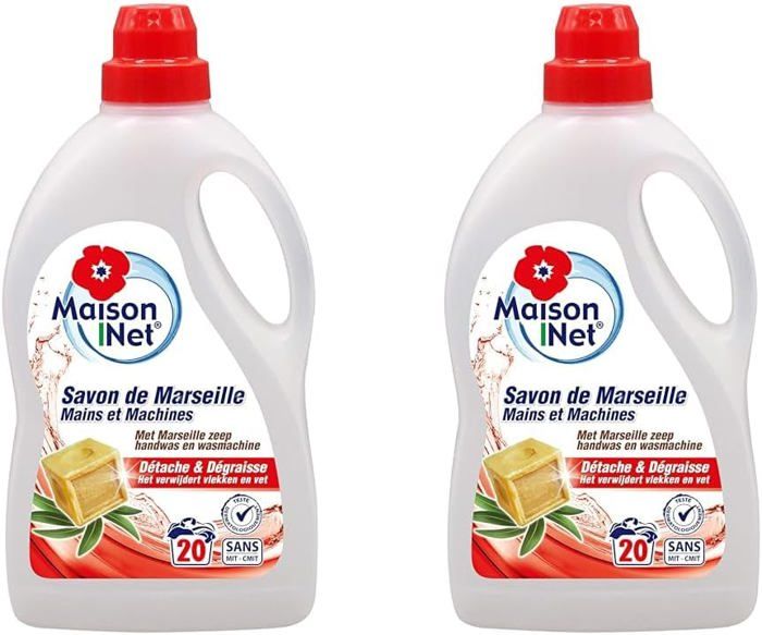 Lessive Mains/Machine Savon de Marseille, Non parfumé 1 L (Lot de 2 ...