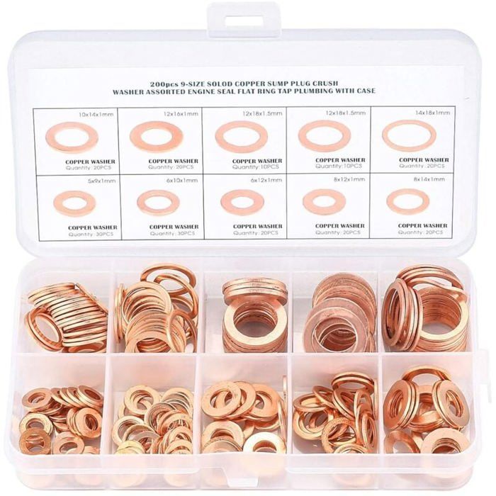 200 pièces joints étanchéité cuivre – M5 à M14, rondelles métal kit ...