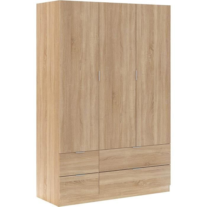 Armoire à 3 portes et 4 tiroirs, armoire de chambre à coucher, finition ...