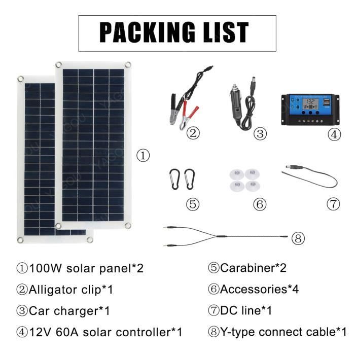 Panneau de charge,Kit complet de panneaux solaires 100W 12V,régulateur de plaque solaire ...