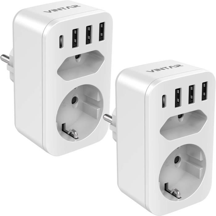 Prise Usb 2 Pièces, Multiprise (4000 W) Avec 3 Chargeurs Usb (2,4 A) Et ...