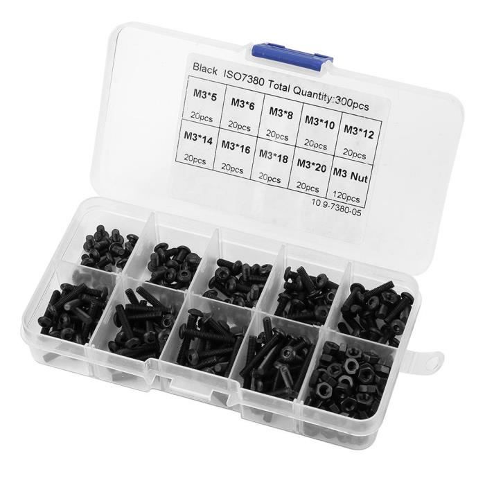 Hililand boulons Kit d'assortiment d'écrou de boulon de vis à six pans creux de tête de bouton ...