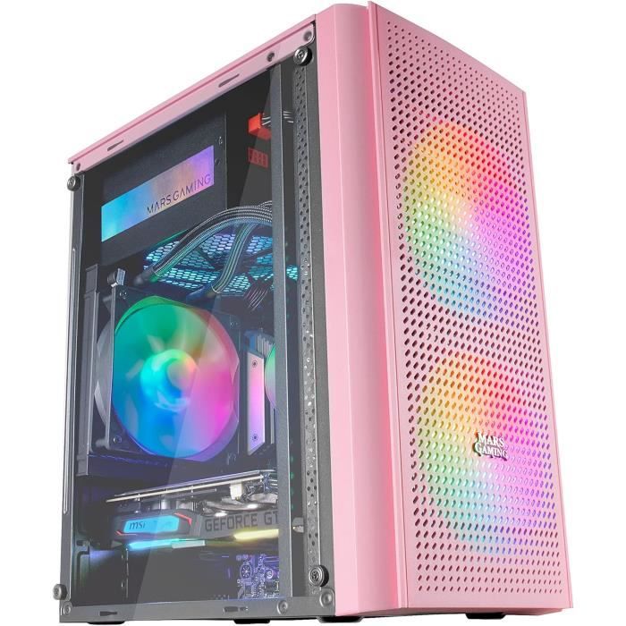 Mars Gaming Mc300P Rose, Boîtier Pc Micro Atx, Verre Trempé, Frontal ...