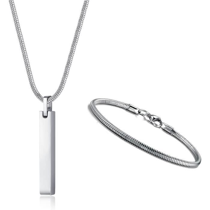Hommes Collier Pendentif Barre En Acier Inoxydable Collier Et Bracelets ...