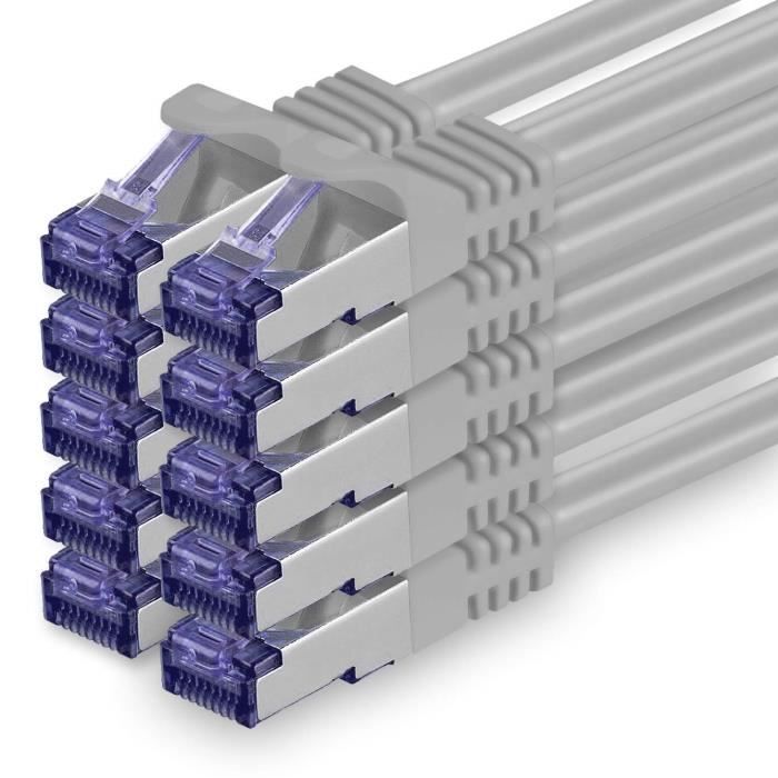 Cat.7 Câble Réseau 10M - Gris - 10 Pièces Cat7 Câble Ethernet Poe Lan ...