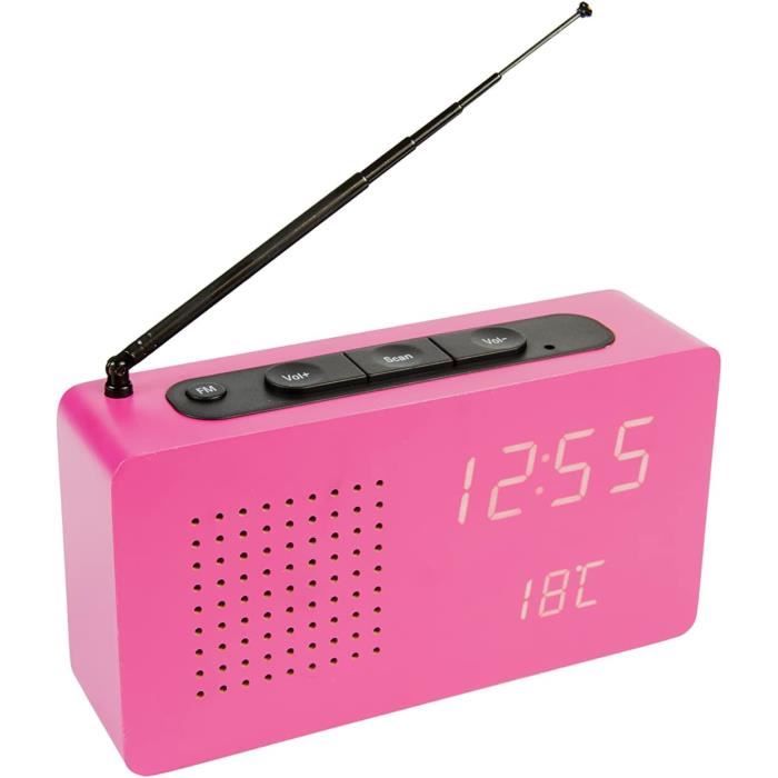 Fisura - Radio-réveil rose. Radio de table portative. Réveil vintage ...
