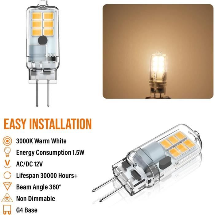 G4 Ampoules LED 1 W – 1,5 W 150 lumens 3000 K Blanc chaud Ampoules LED ...