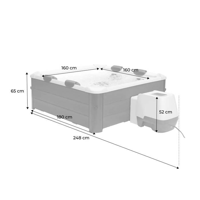 Spa rigide 6 places 180cm carré gris hydromassages, 4 coussins + bâche ...