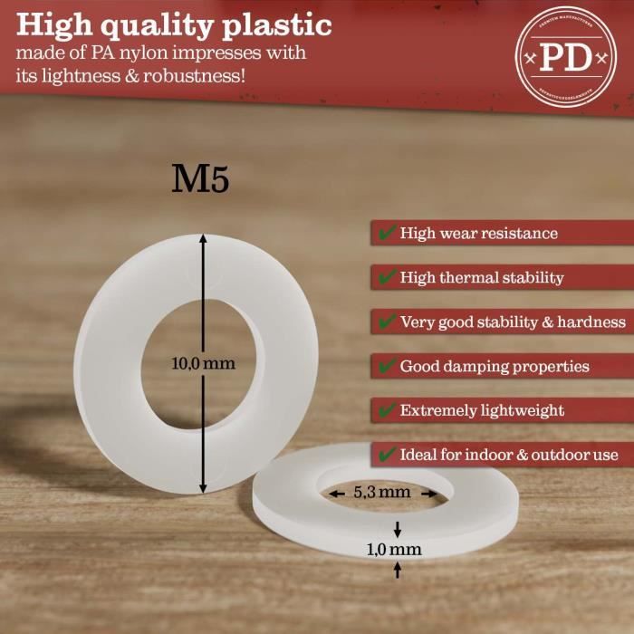 ® Rondelle Plastique M5 (Din 125-A-Iso 7089) | Rondelles Plates En ...