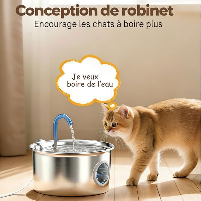 Fontaine à Eau pour Chat INOX – 3,2 L – Ultra silencieuse – Fontaine ...