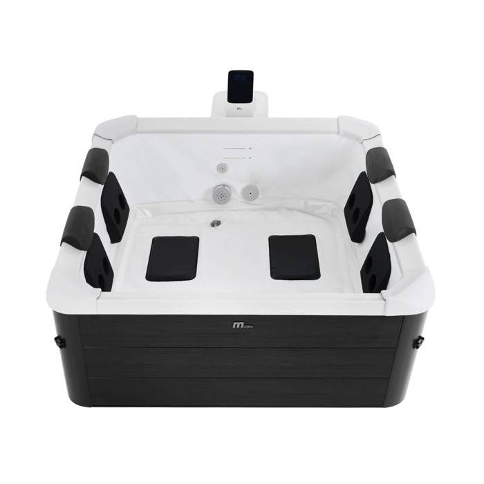 Spa rigide 6 places 180cm carré gris hydromassages, 4 coussins + bâche ...