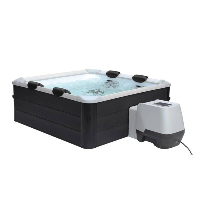 Spa rigide 6 places 180cm carré gris hydromassages, 4 coussins + bâche ...
