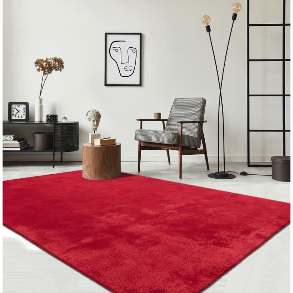 Tapis de Salon ou chambre en rouge 160x230 | Tapis poil ras moderne et ...