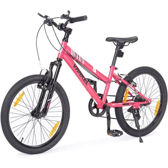Vélo Enfant Fille 20 Pouces Cadre Rose - 6 Vitesses Suspension Freins V ...