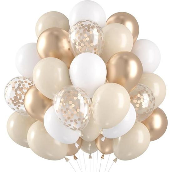 60 x Beige and Gold Balloons, Birthday Balloons, White Gold, Beige ...