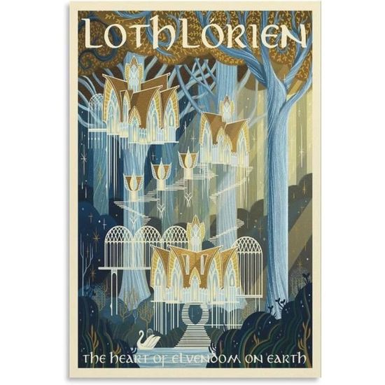 Poster De Voyage Rétro Le Seigneur Des Anneaux Lothlorien-Illustrations ...