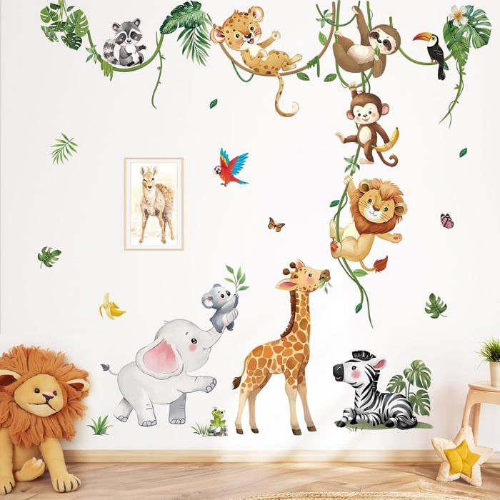 Decalmile Jungle Animals Wall s Vine Wall Safari Animals Tiger Lion ...