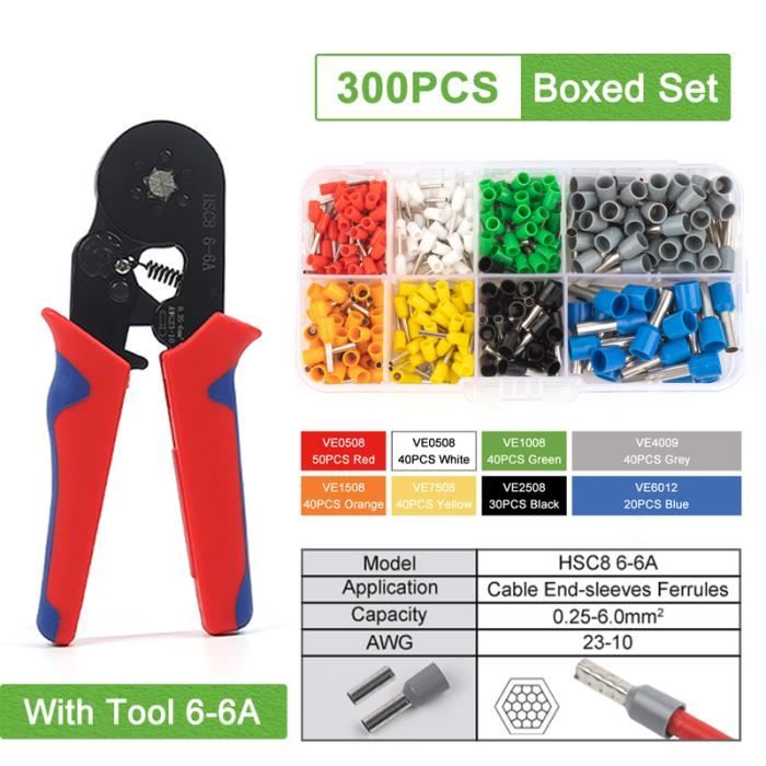 300-Noir 6-6-Pince à Sertir Tubulaire Carrée-Hexagonale, Mini Virole HSC8 6-4A 6 SnapVE, Kit ...