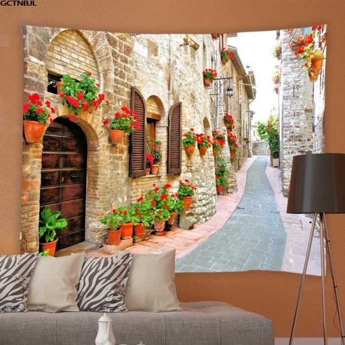 Papier peint Deco,Tapisserie de paysage, plantes de rue, fleurs, décor ...