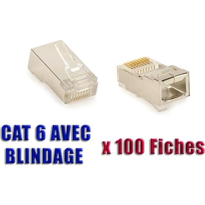 Fiches à sertir RJ45 - BLINDEES - CAT 6 - 100 pièces - Contacts dorés ...