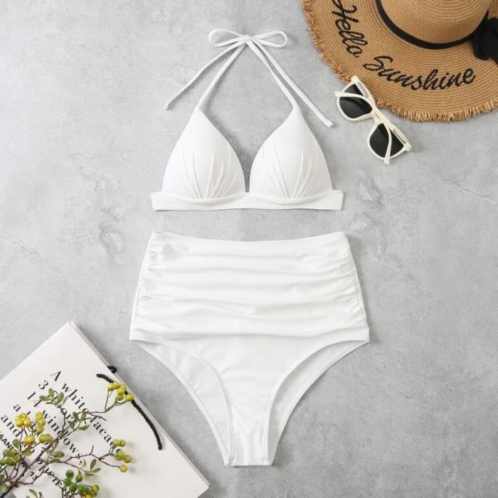 Push Up Bikinis femmes maillot de bain solide taille haute maillots de ...