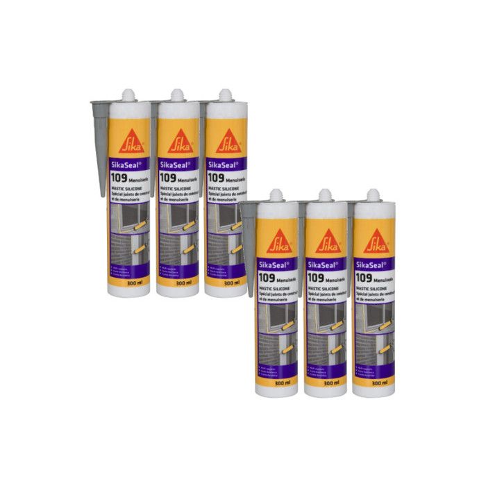Lot de 6 mastic silicone SIKA SikaSeal 109 Menuiserie - Gris - 300ml ...