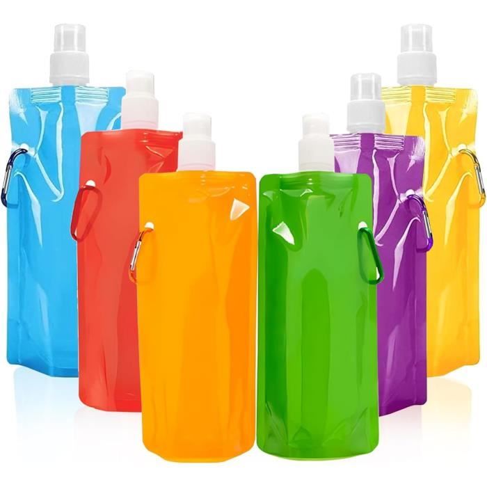 Lot de 6 bouteilles d'eau pliables - 480 ml - Pour festival, randonnée, aventure, voyage ...