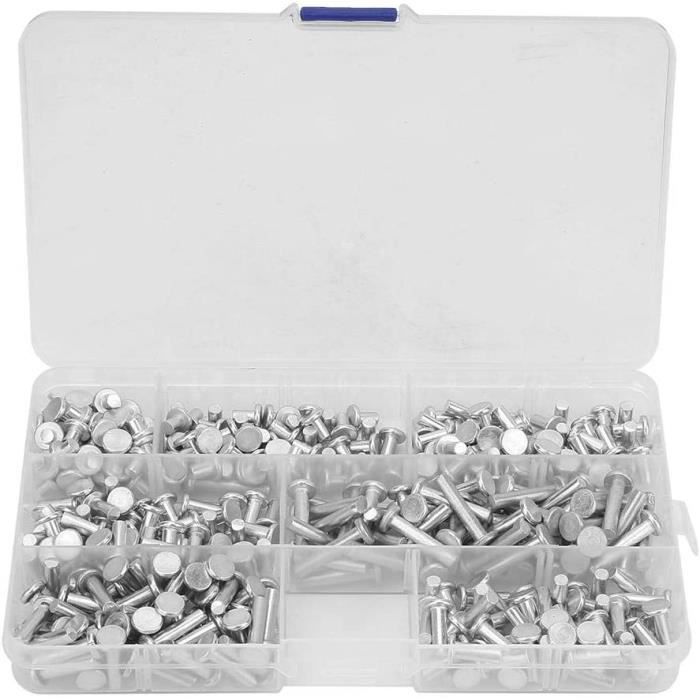 Rivets Solides, 350 pcs Rivets Alm Massifs à Tête Plate Multi-Tailles ...