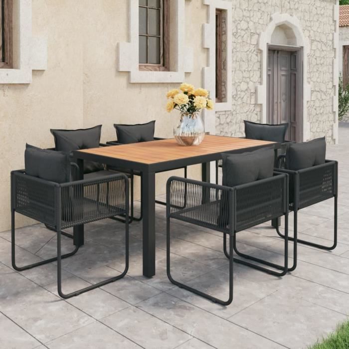 Salon de jardin 7 pcs PVC Résine tressée Noir et marron - Cdiscount Jardin