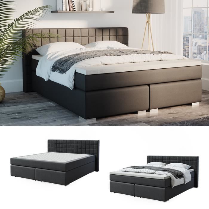 Lit boxspring VitaliSpa Bonn anthracite 180 x 200 cm - Cdiscount Maison
