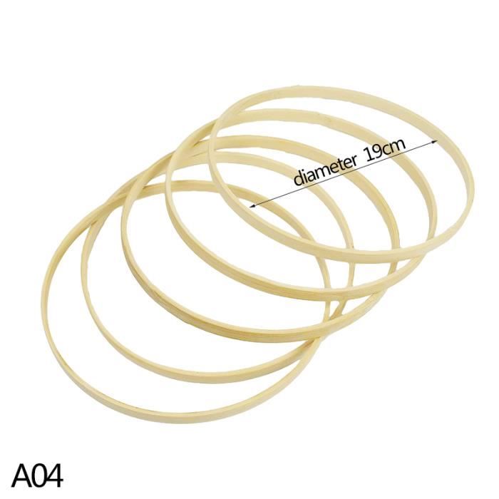 A04-19cm Couronne de cerceau floral en bambou en bois artisanat en macramé bricolage anneau de ...