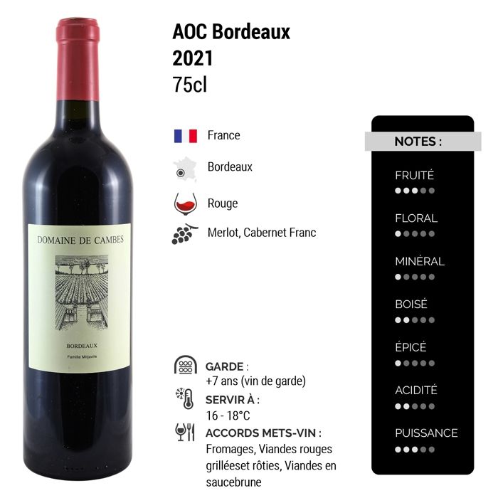 Domaine de Cambes Bordeaux 2021 - Vin Rouge de Bordeaux (3x75cl) - La ...