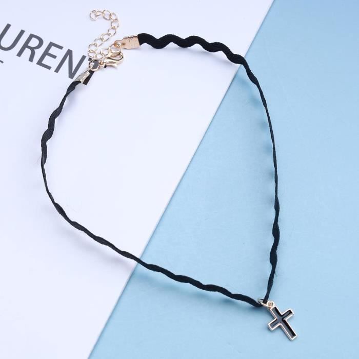 Punk Collier Ras Du Cou À Cordes Noires Collier Avec Pendentif Croix ...
