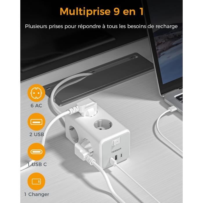 6 Prises Multiprise USB C, Prise Multiple avec Rallonge Electrique 5M ...