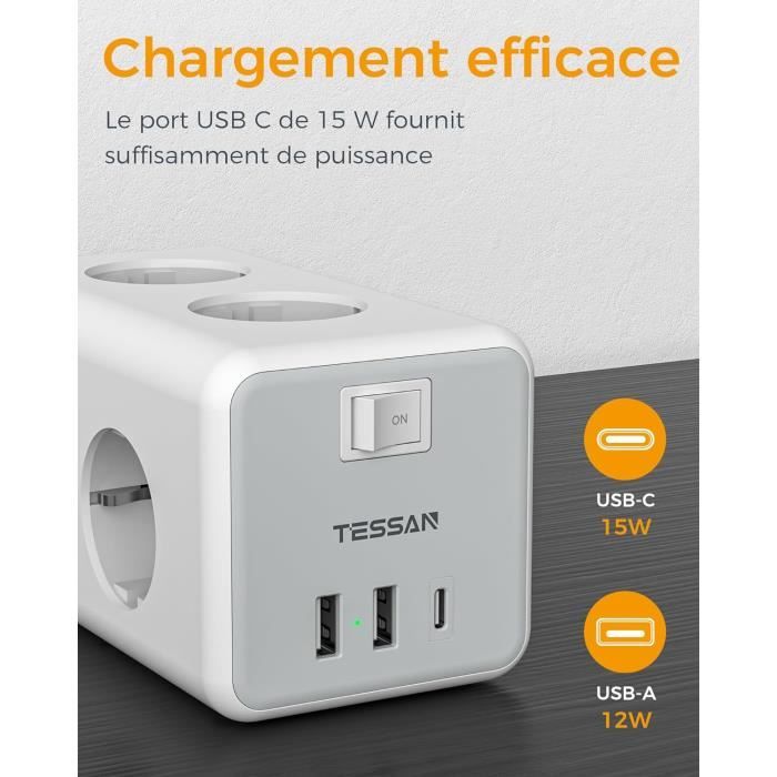 6 Prises Multiprise USB C, Prise Multiple avec Rallonge Electrique 5M ...