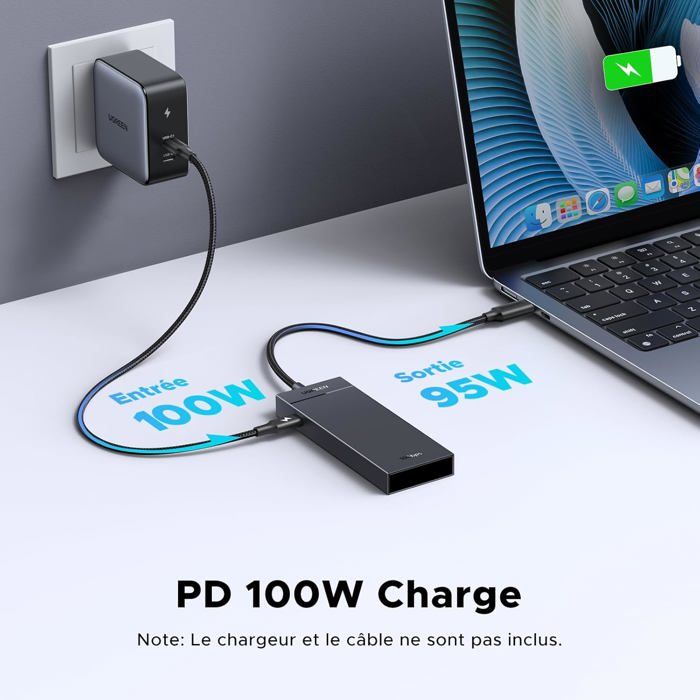 Hub USB C multiport - 10Gbps,4 ports data,PD 100W,charge rapide ...