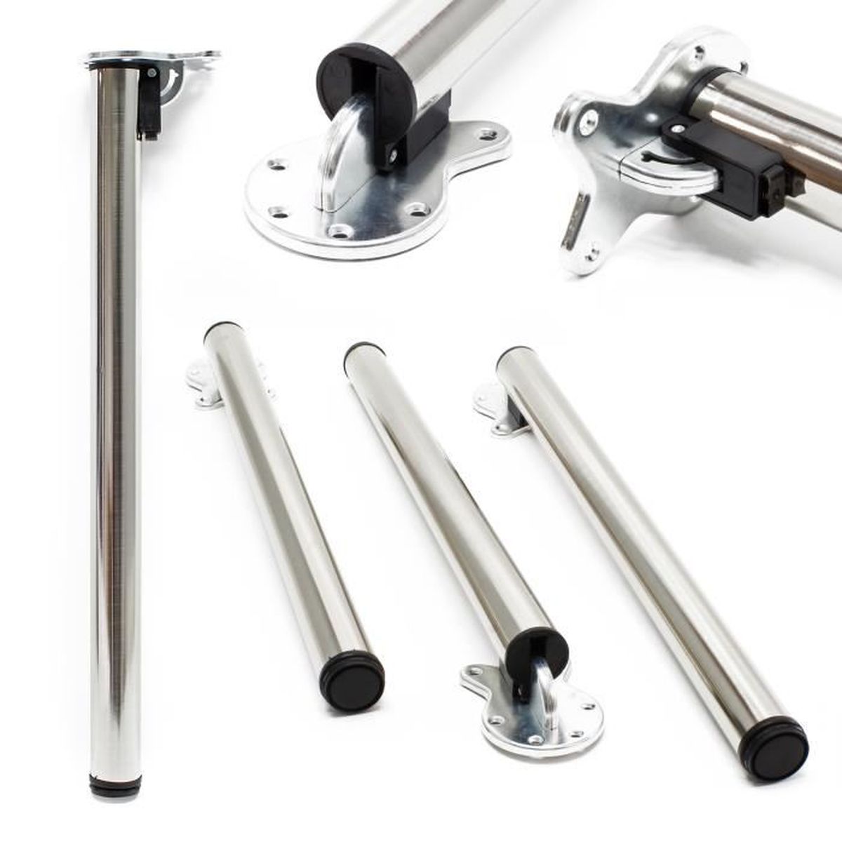 Pied de table Lot de 4 pieds en Acier Nickel Réglable en hauteur ...