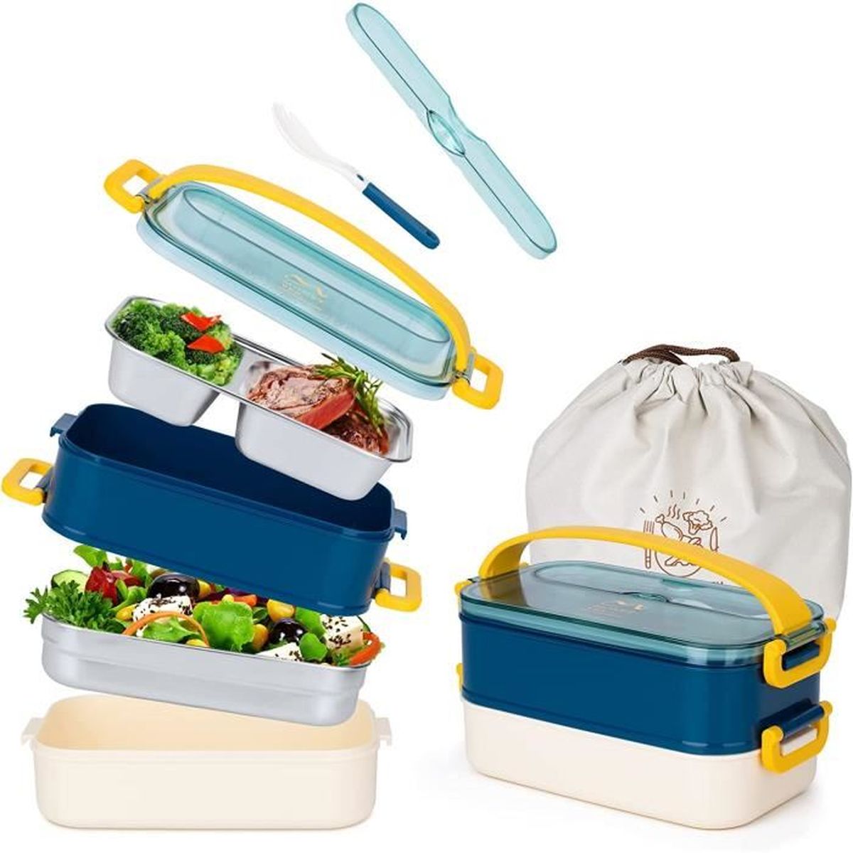 Boîte à lunch, boîte à bento avec compartiment, pratique, robuste ...