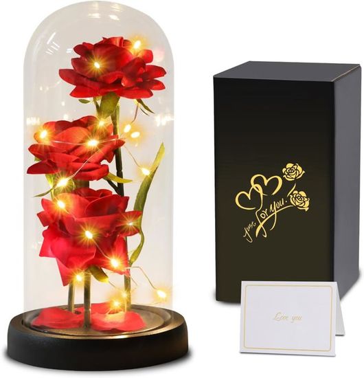 Rose Eternelle Sous Cloche Avec Led, Fleur Eternelle Sous Cloche, Rose ...
