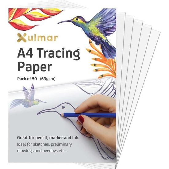 Xulmar Lot de 50 feuilles de papier calque A4 63 g-m2 pour patrons de ...